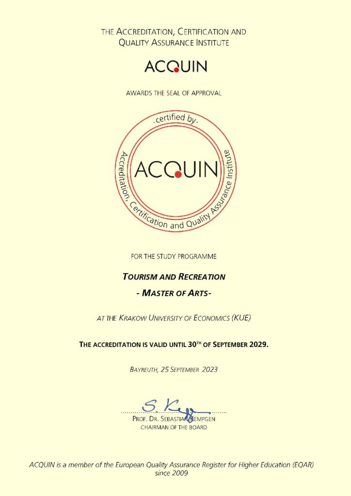 Międzynarodowa akredytacja ACQUIN naszego kierunku – Katedra Turystyki